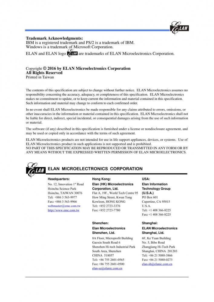 EM78P173N datasheet page 2