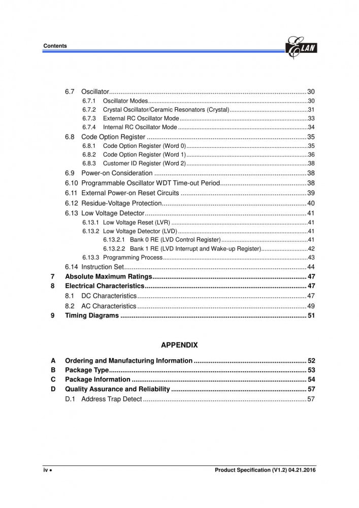 EM78P173N datasheet page 4