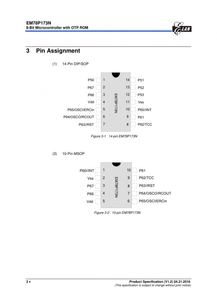 EM78P173N datasheet page 8