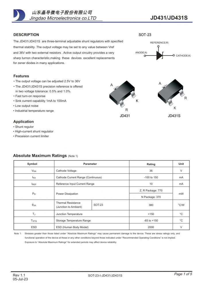 JD431A datasheet page 1