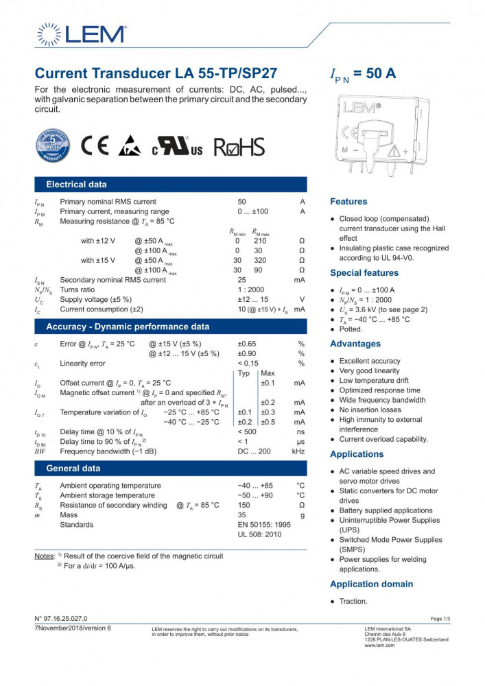 LA 55-TP/SP27 datasheet page 1