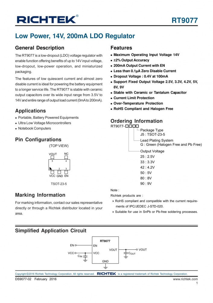 RT9077 datasheet page 1