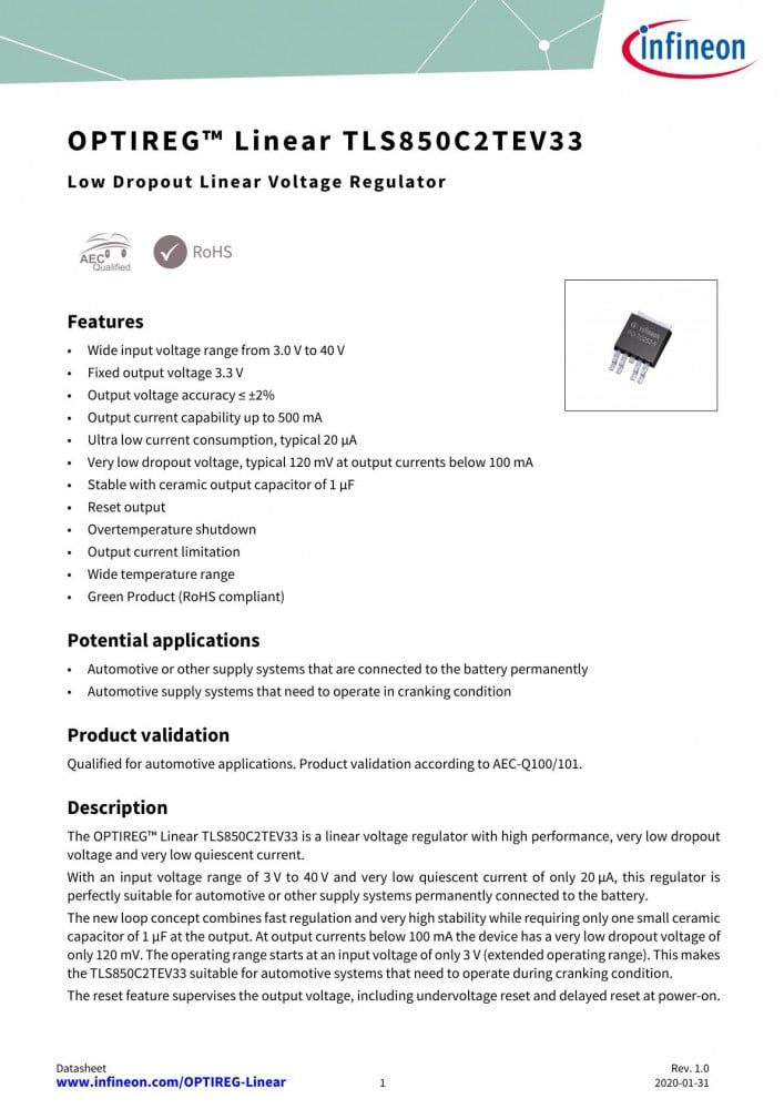 TLS850C2TEV33 datasheet page 1