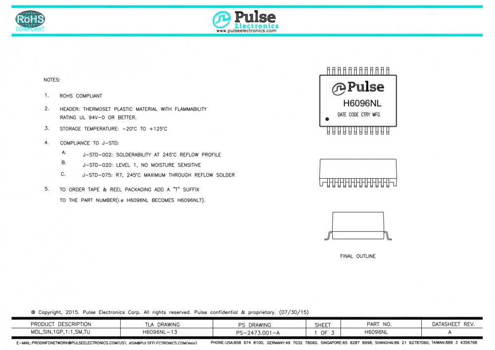 PULSE H6096NL datasheet sheet 1