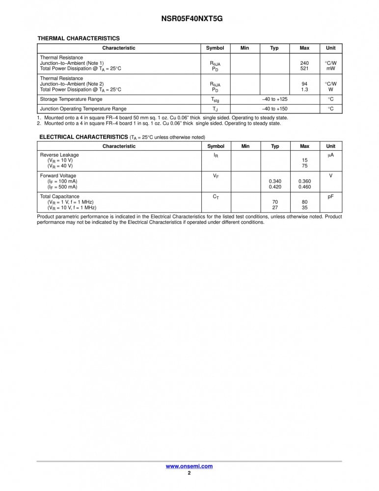 NSR05F40NXT5G datasheet page 2