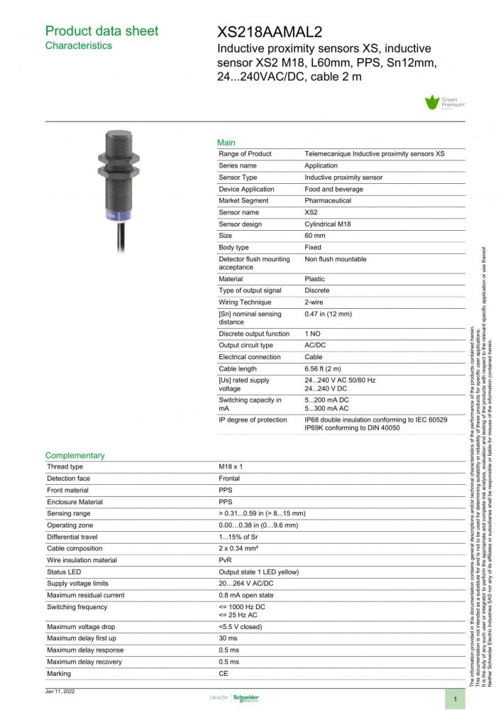 XS218AAMAL2 technical document page 1