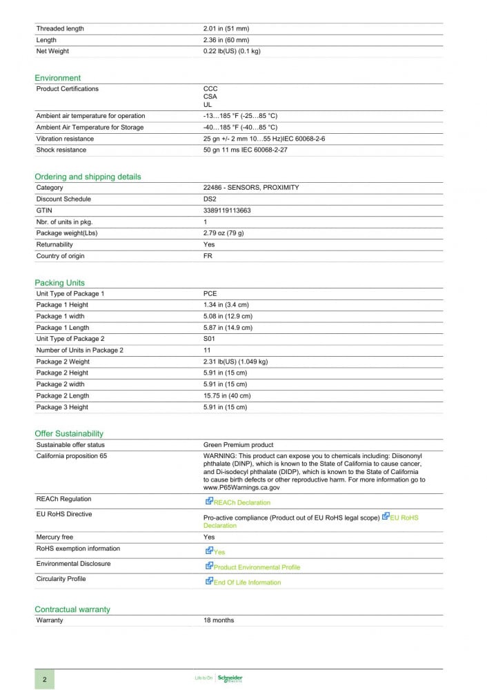 XS218AAMAL2 technical document page 2