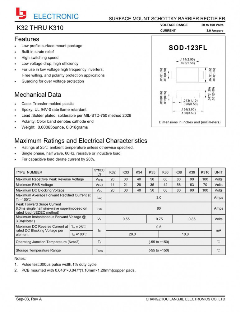 LangJie K34 datasheet page 1