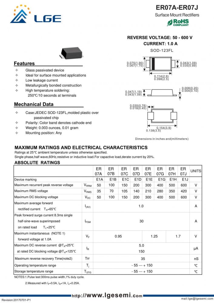 LGE ER07J datasheet page 1