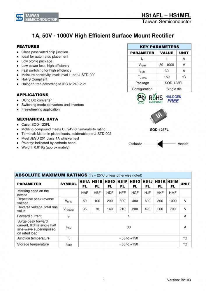 HS1MFL datasheet page 1