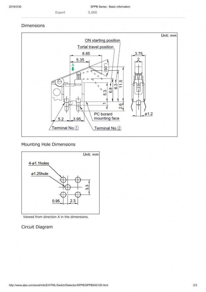SPPB5A0100 mounting hole dimensions