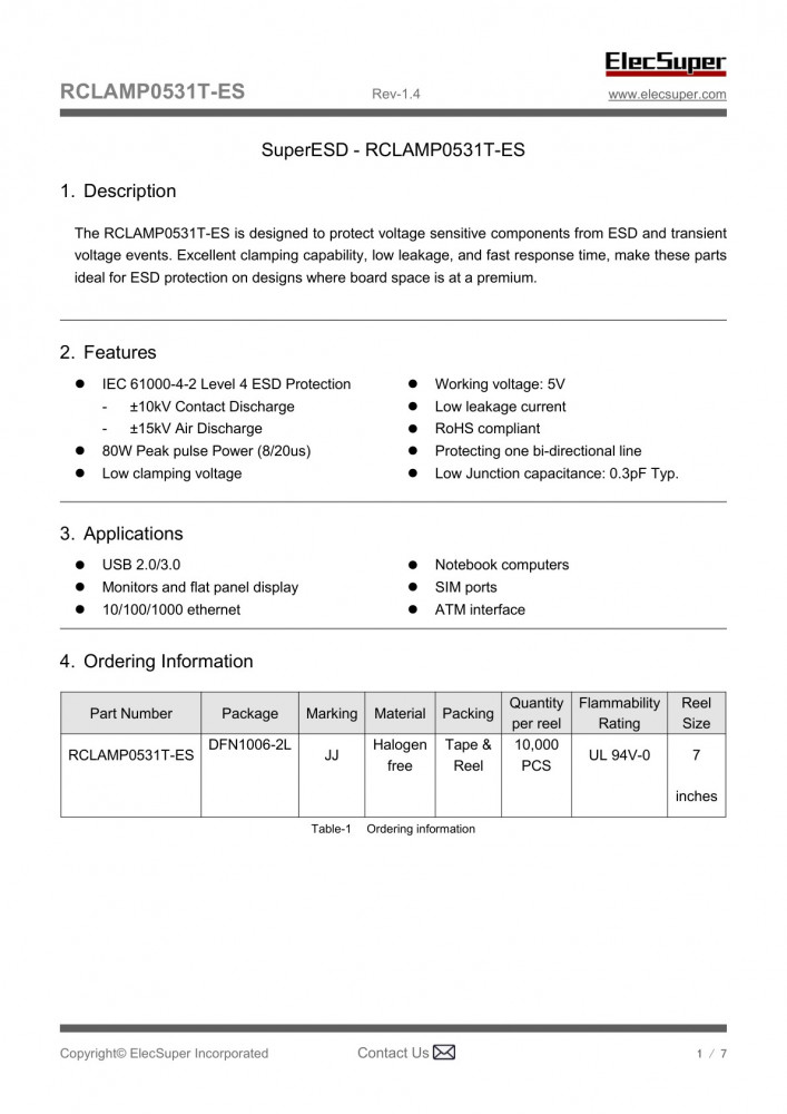 RCLAMP0531T-ES datasheet page 1