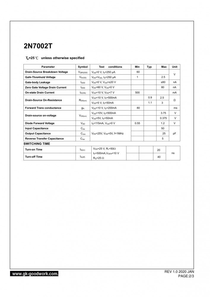 GOODWORK 2N7002T datasheet page 2