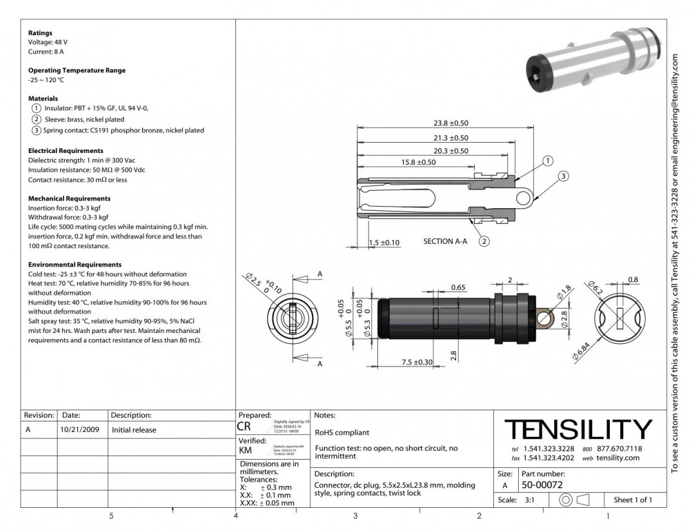 Tensility International 50-00072 product drawing and specifications