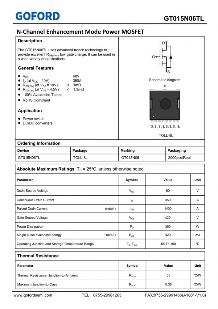 GT015N06TL datasheet page 1
