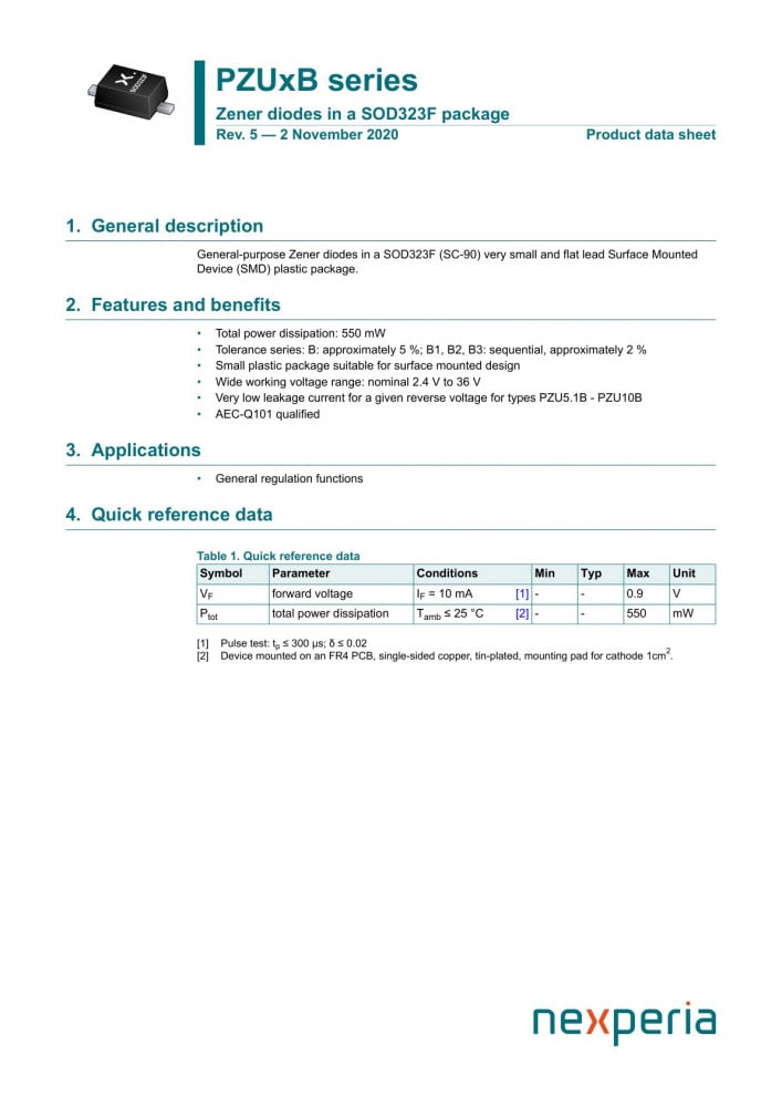 PZU22B datasheet page 1