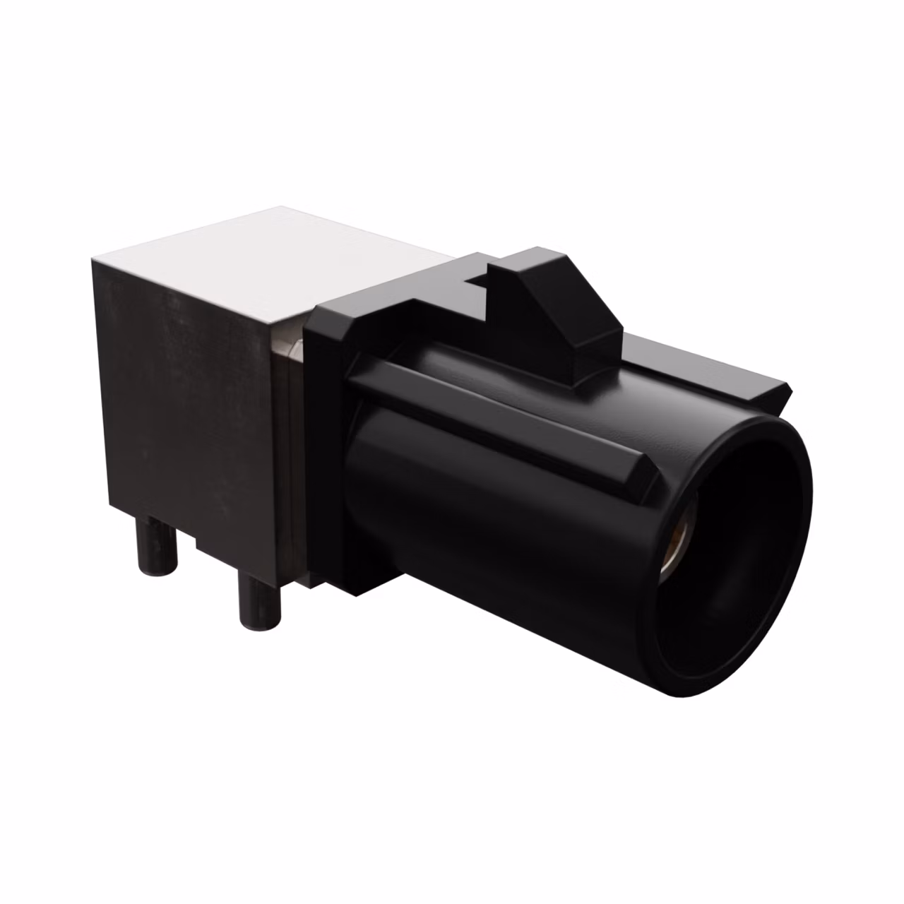 FAKRA Jack, Right-Angle, PCB Receptacle, Through Hole, Die Cast Body, Tin (Sn) Plated, Keying Code A, Black, 50 Ohms for sale