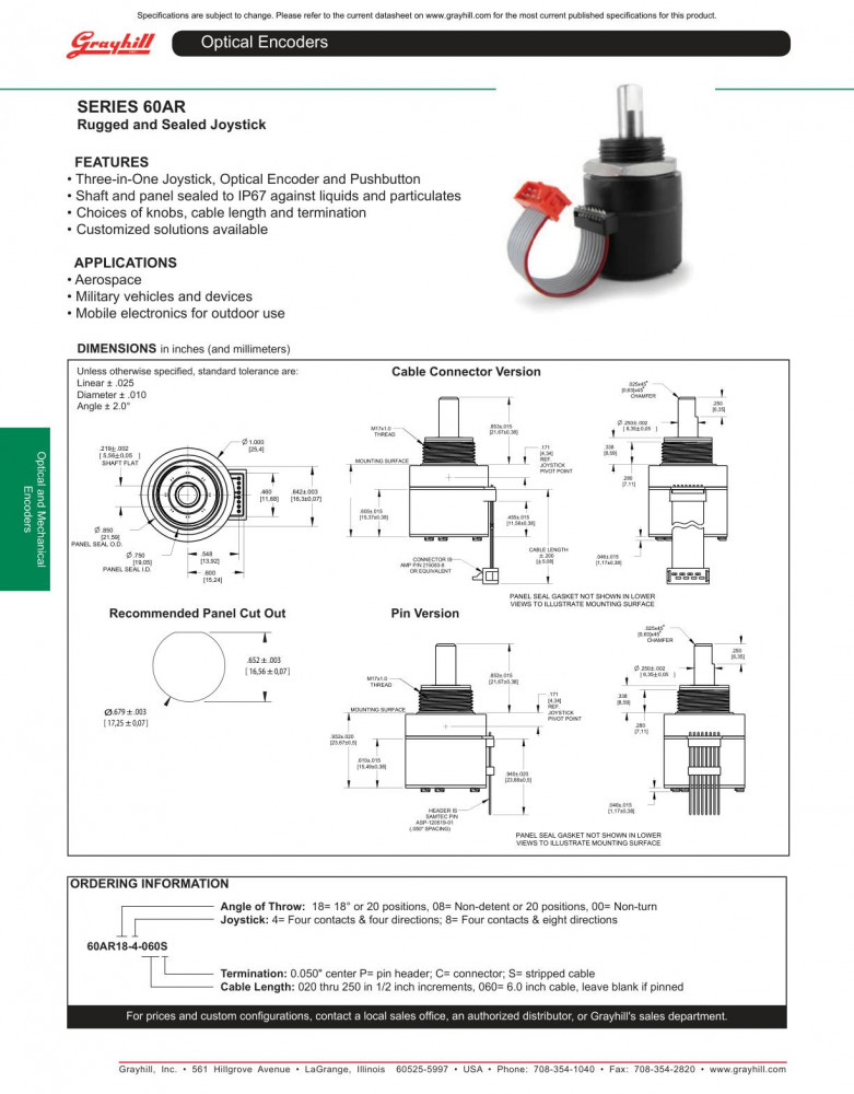 Grayhill Series 60AR technical drawing page 1