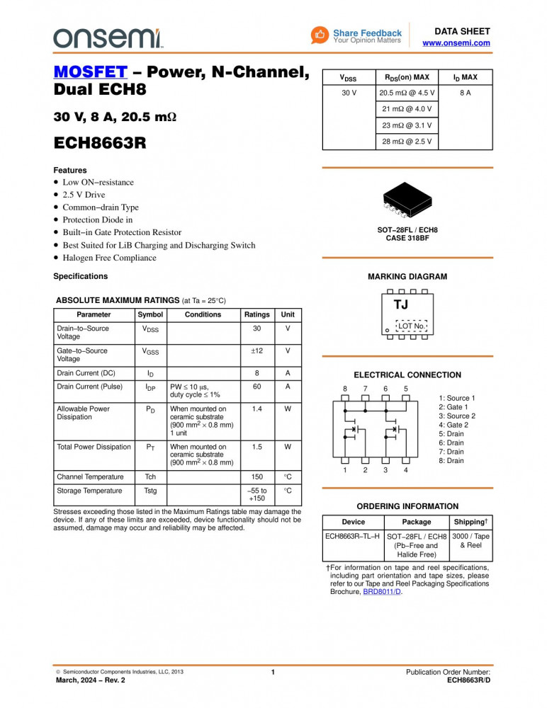 ECH8663R datasheet page 1