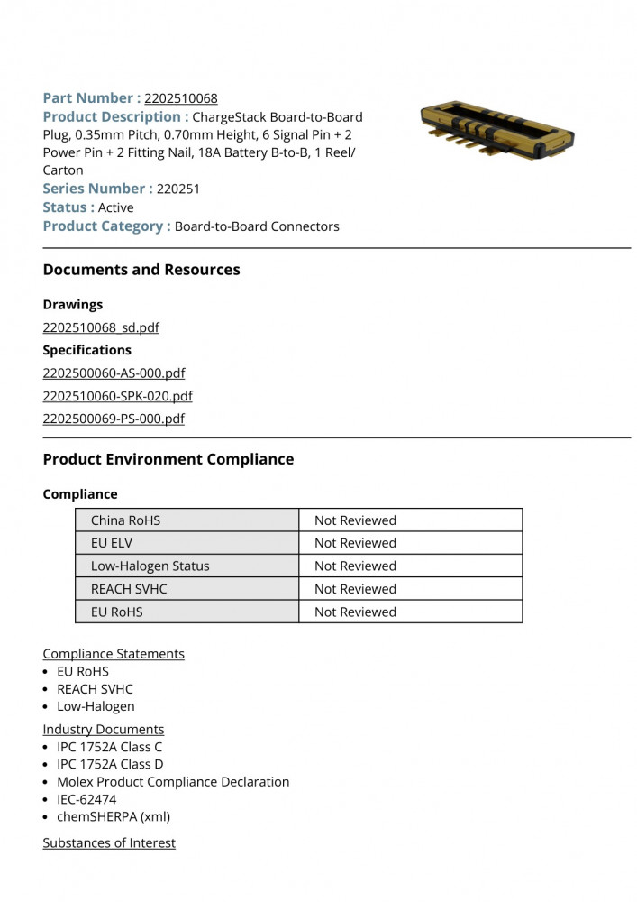 MOLEX 2202510068 document preview, page 1