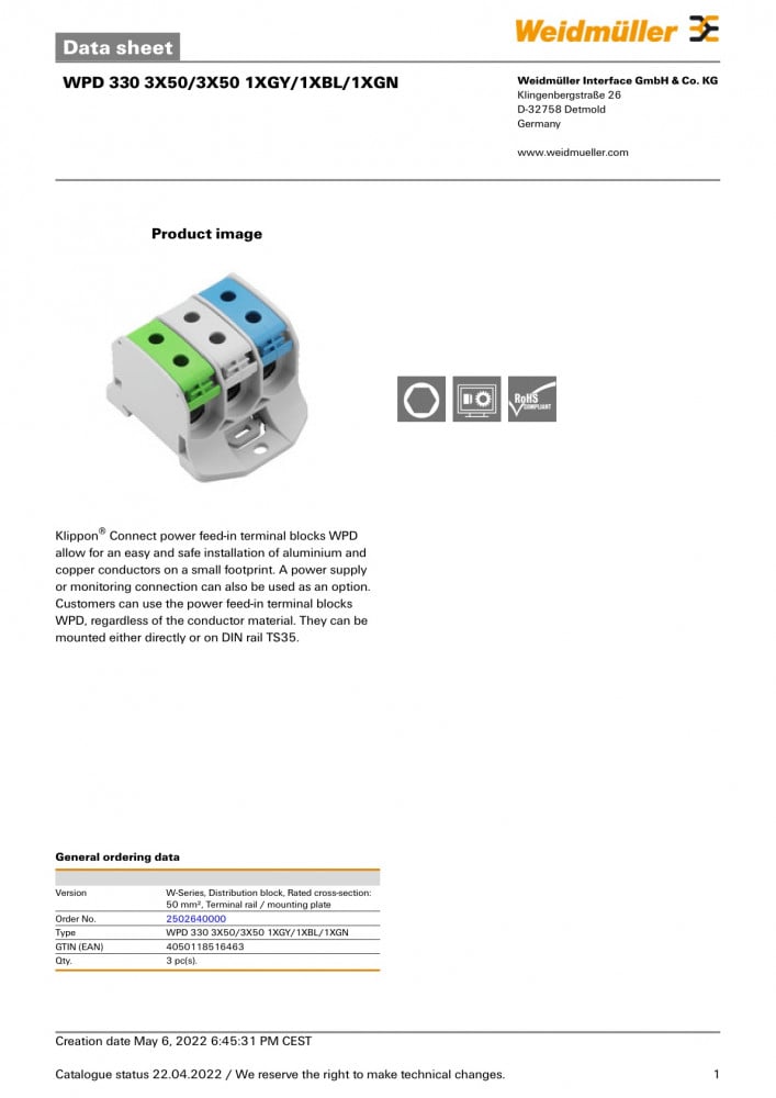 WPD 330 technical document page 1