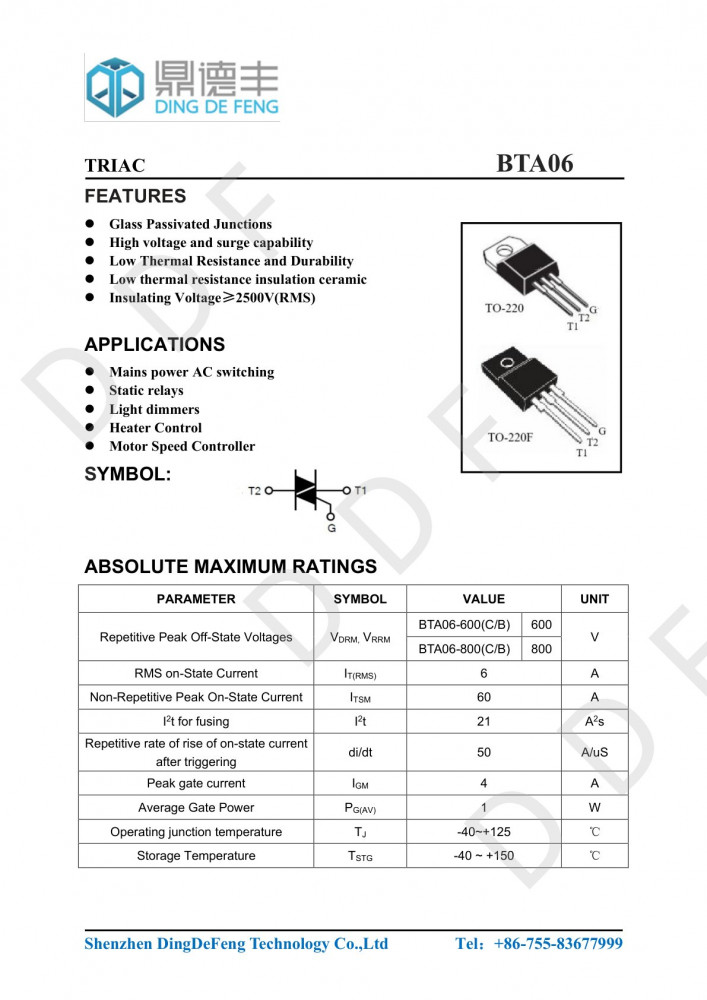 BTA06-600B datasheet page 1