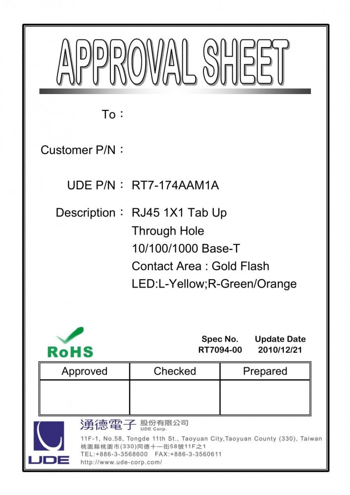 RT7-174AAM1A approval sheet page 1