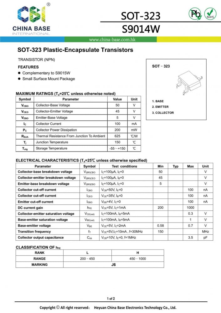 CBI S9014W datasheet page 1