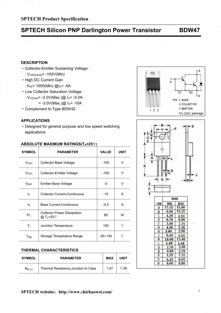 BDW47 technical document page 1