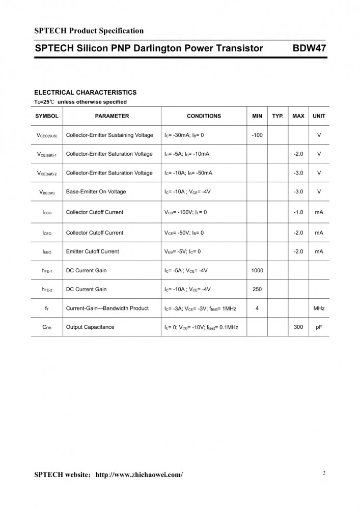 BDW47 technical document page 2