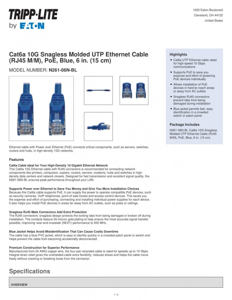 N261-06N-BL technical document page 1