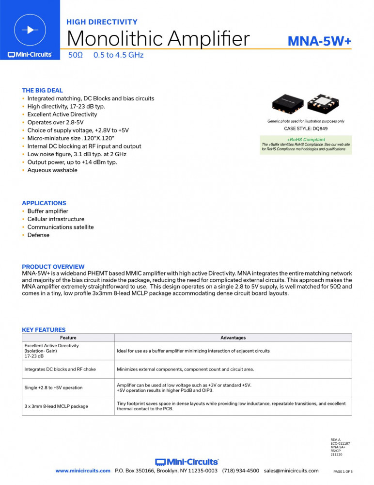 MNA-5W+ datasheet page 1