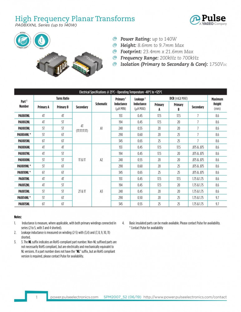 PA08XXNL technical document page 1