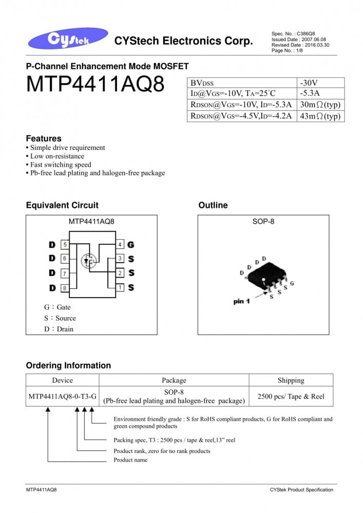 MTP4411AQ8 datasheet page 1
