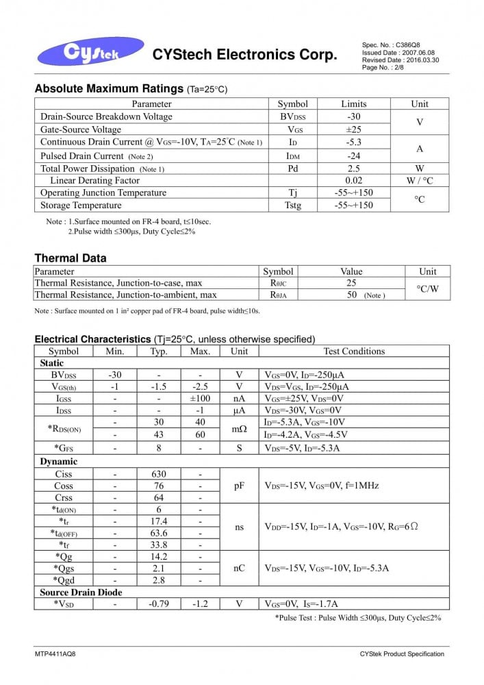 MTP4411AQ8 datasheet page 2