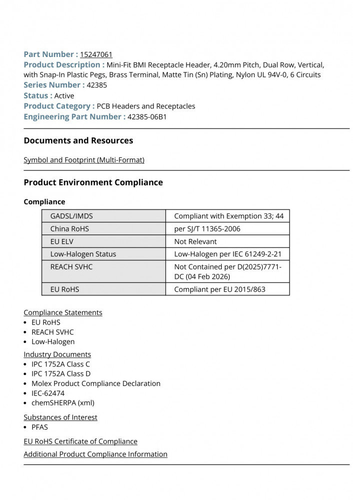 MOLEX MINI-FIT Jr. technical document page 1