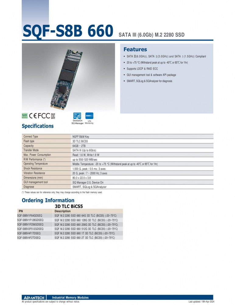 SQF-S8B 660 product documentation page