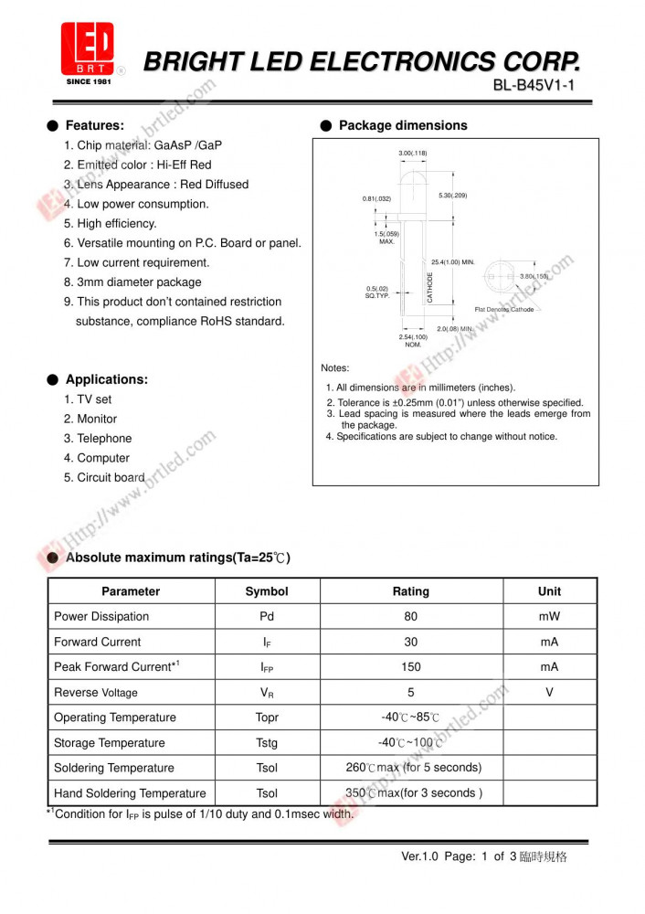 BL-B45V1-1 datasheet page 1 preview