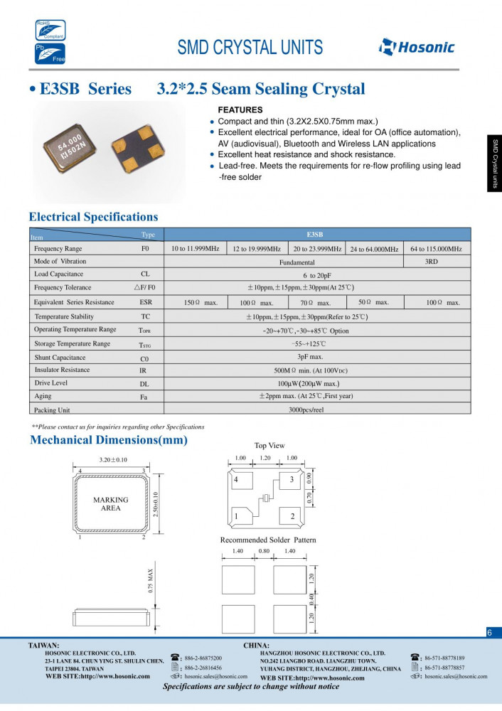 HOSONIC E3SB series technical document