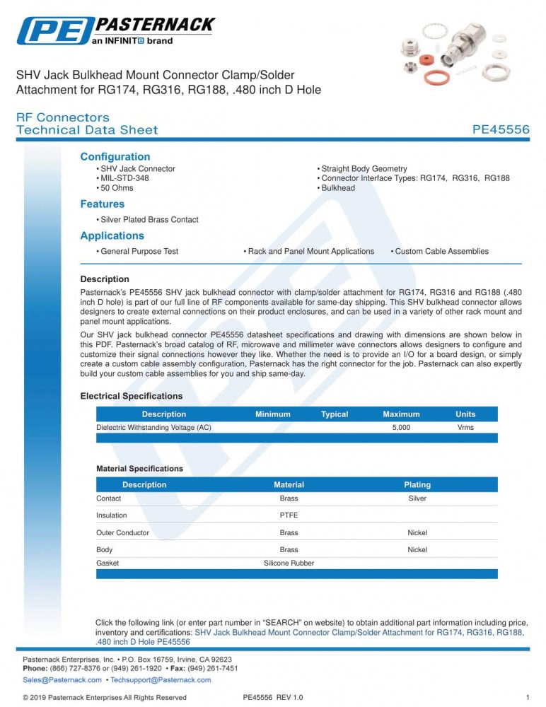 PE45556 technical datasheet page 1