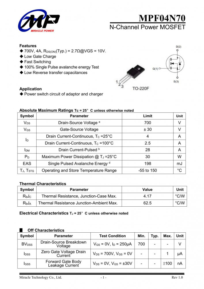 MPF04N70 datasheet page 1