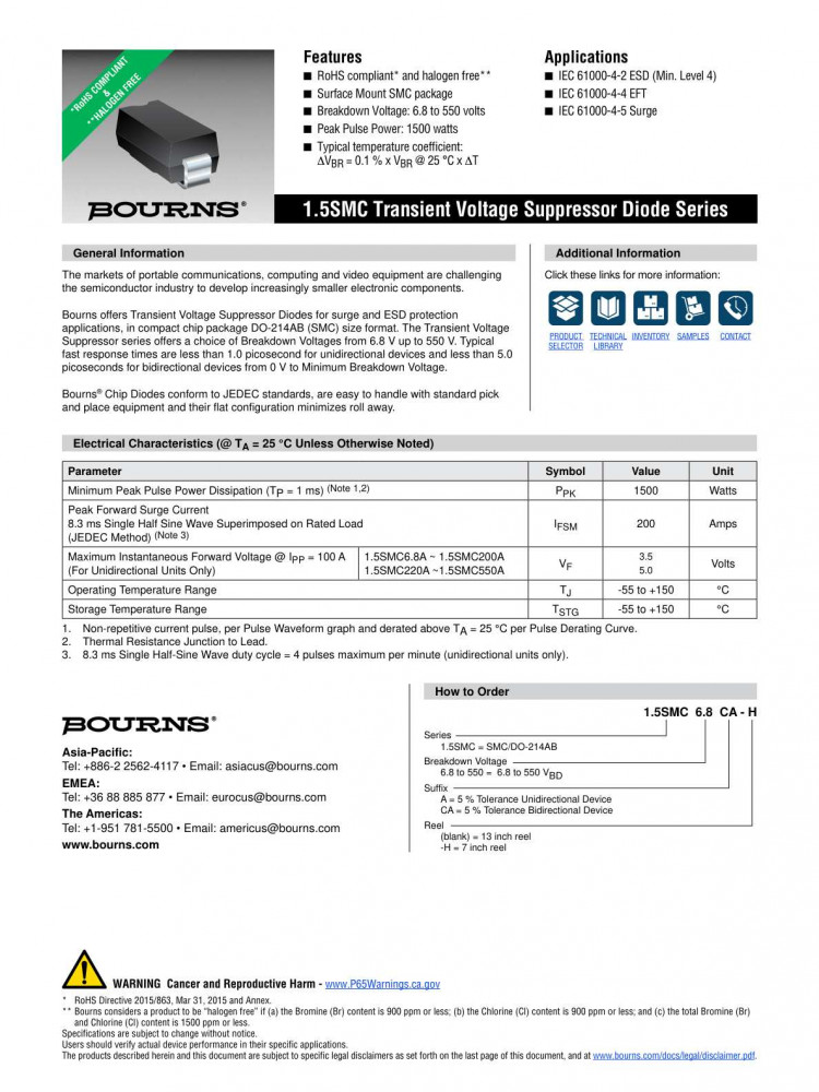 Bourns 1.5SMC datasheet page 1