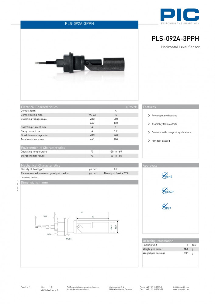 PLS-092A-3PPH datasheet page 1