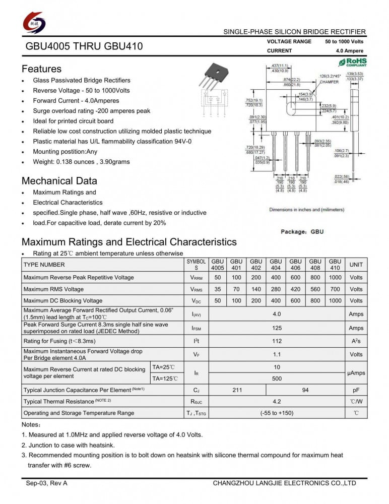 GBU410 datasheet page 1