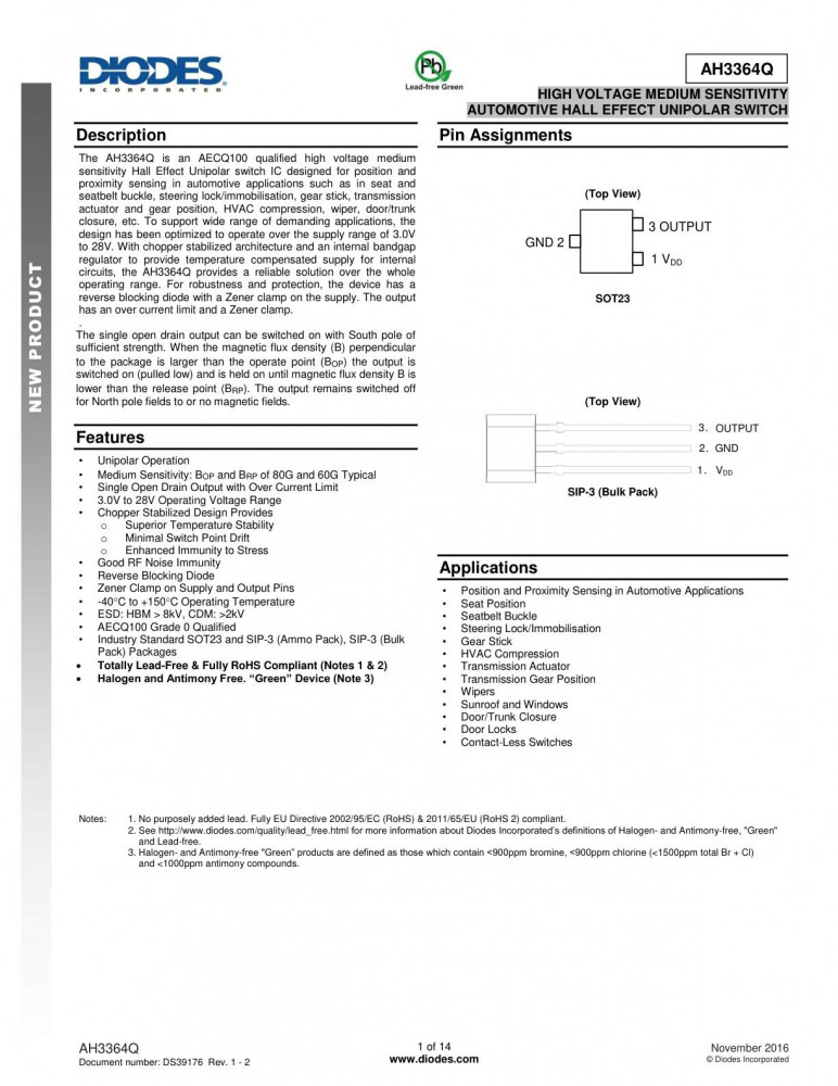 AH3364Q-P-A datasheet page 1