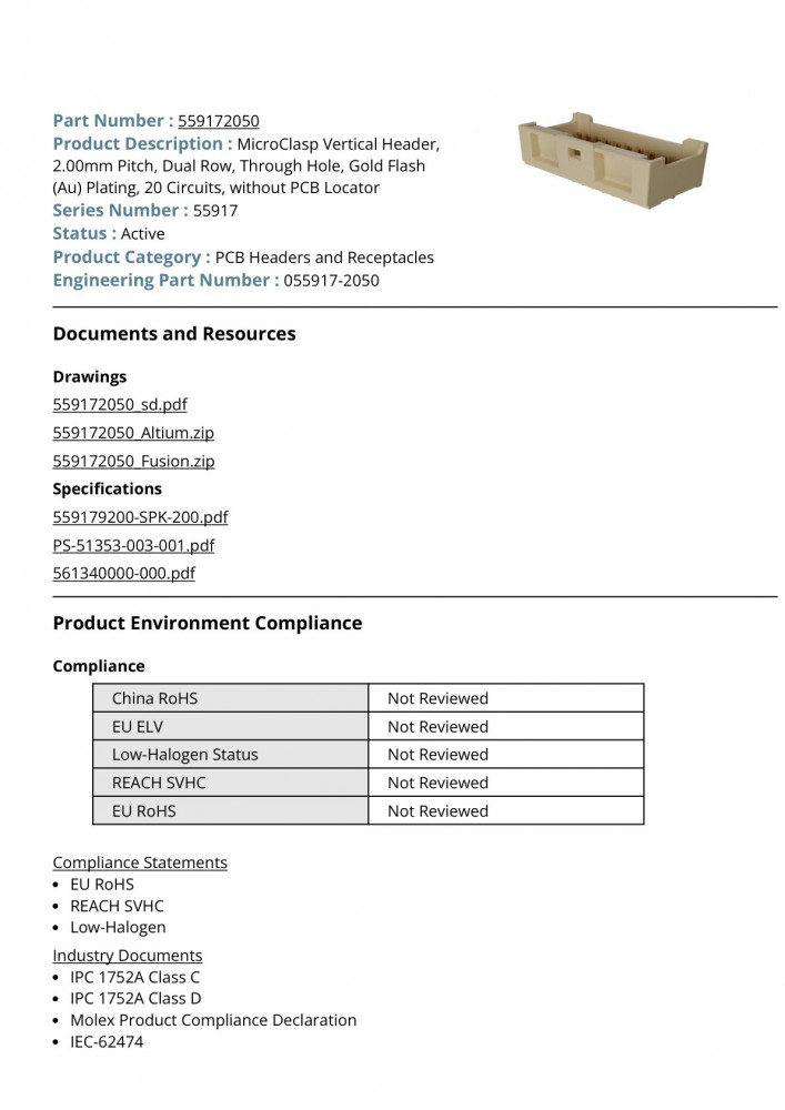MOLEX 559172050 technical document page 1