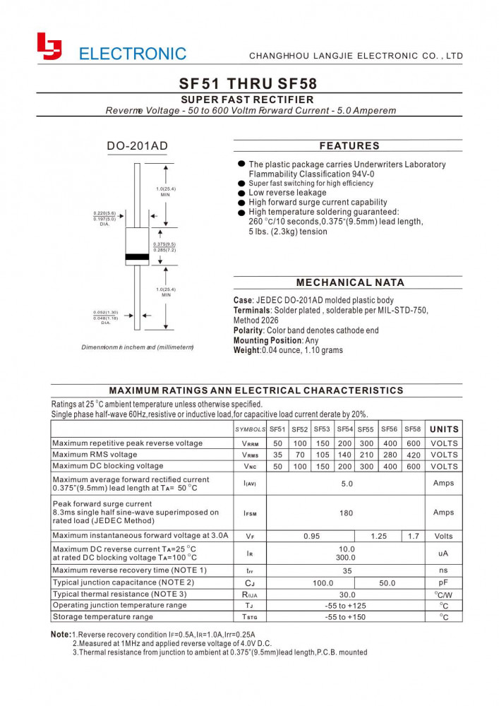 LangJie SF58 datasheet page 1