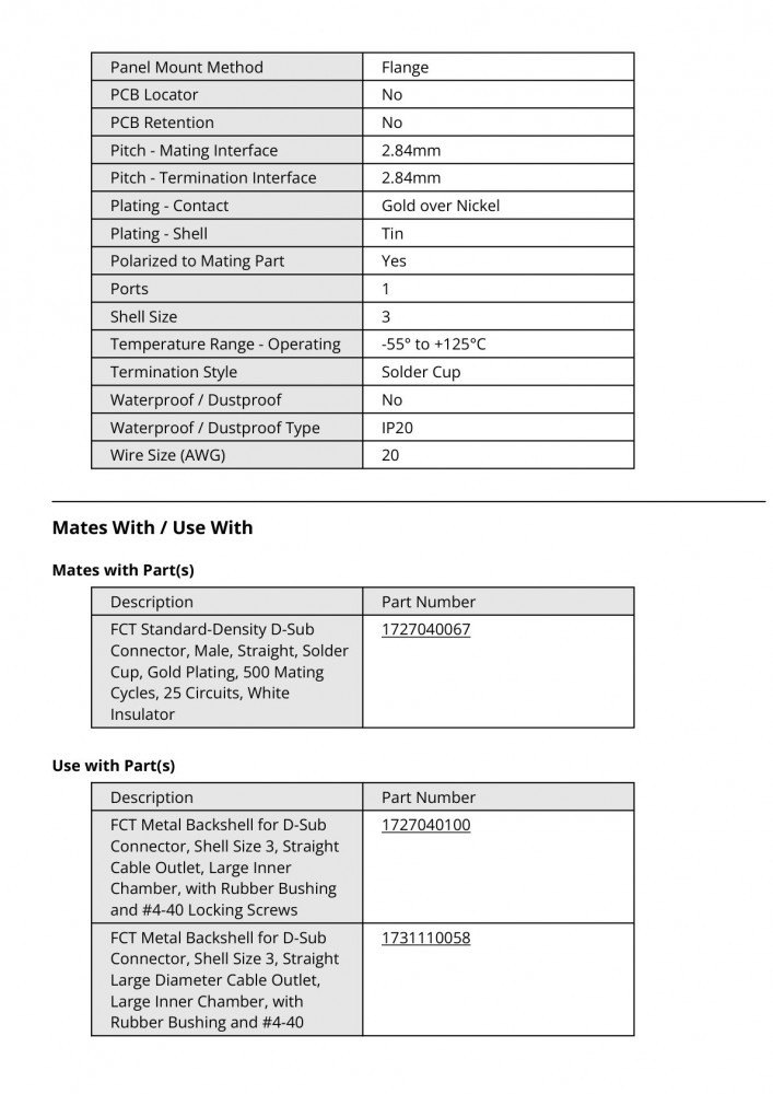 Technical document page 3 for MOLEX 1727040070