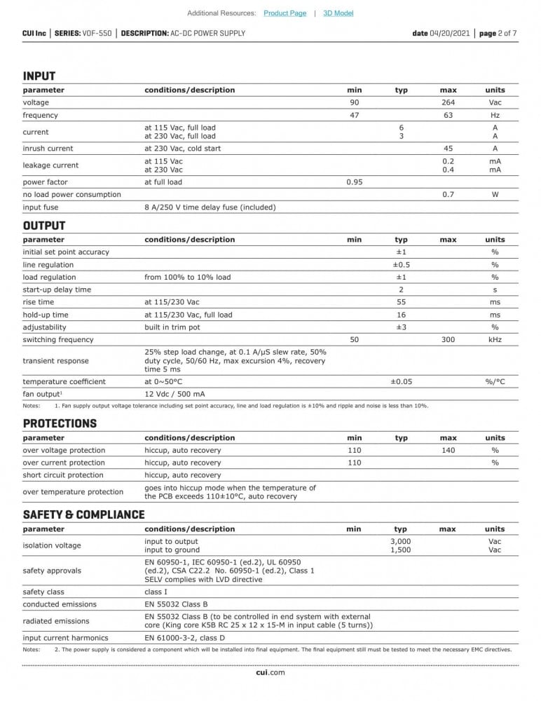 CUI VOF-550-30 datasheet page 2