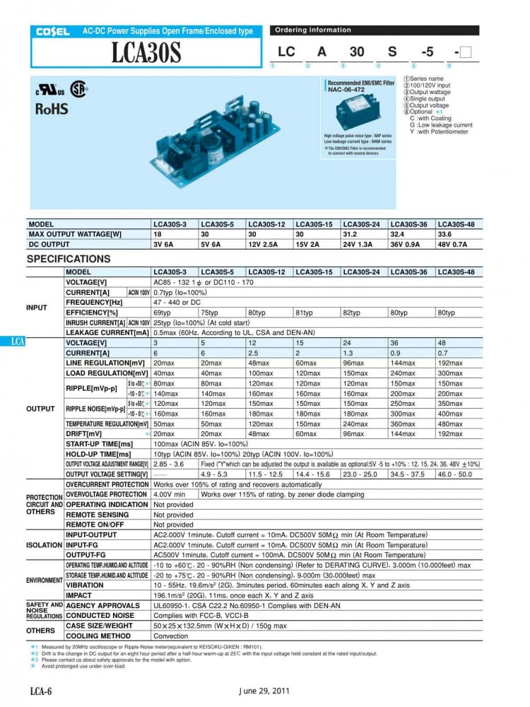 Cosel LCA series datasheet page 5